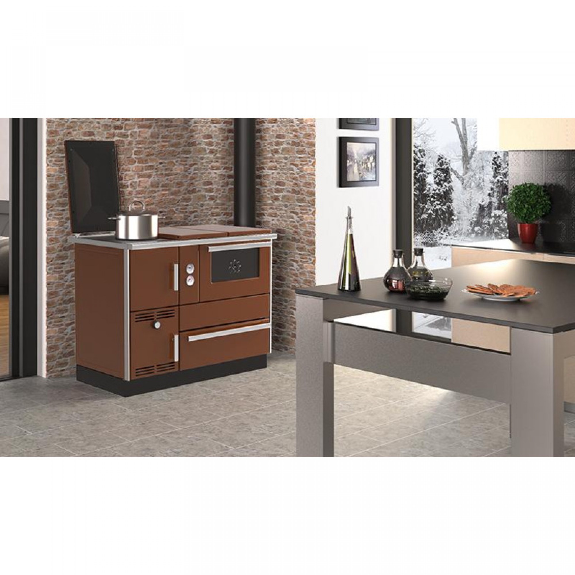 Soba De Gatit Pe Lemne Cu Incalzire Centrala Alfa Plam Alfa Term 35 Maro, 32kW - Balkanenergy.ro